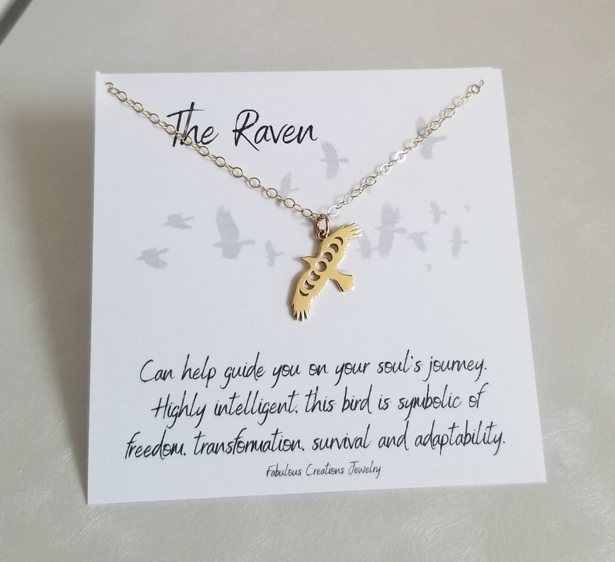 Raven Necklace Gold Raven Charm Necklace Bird Necklace Bird | Etsy