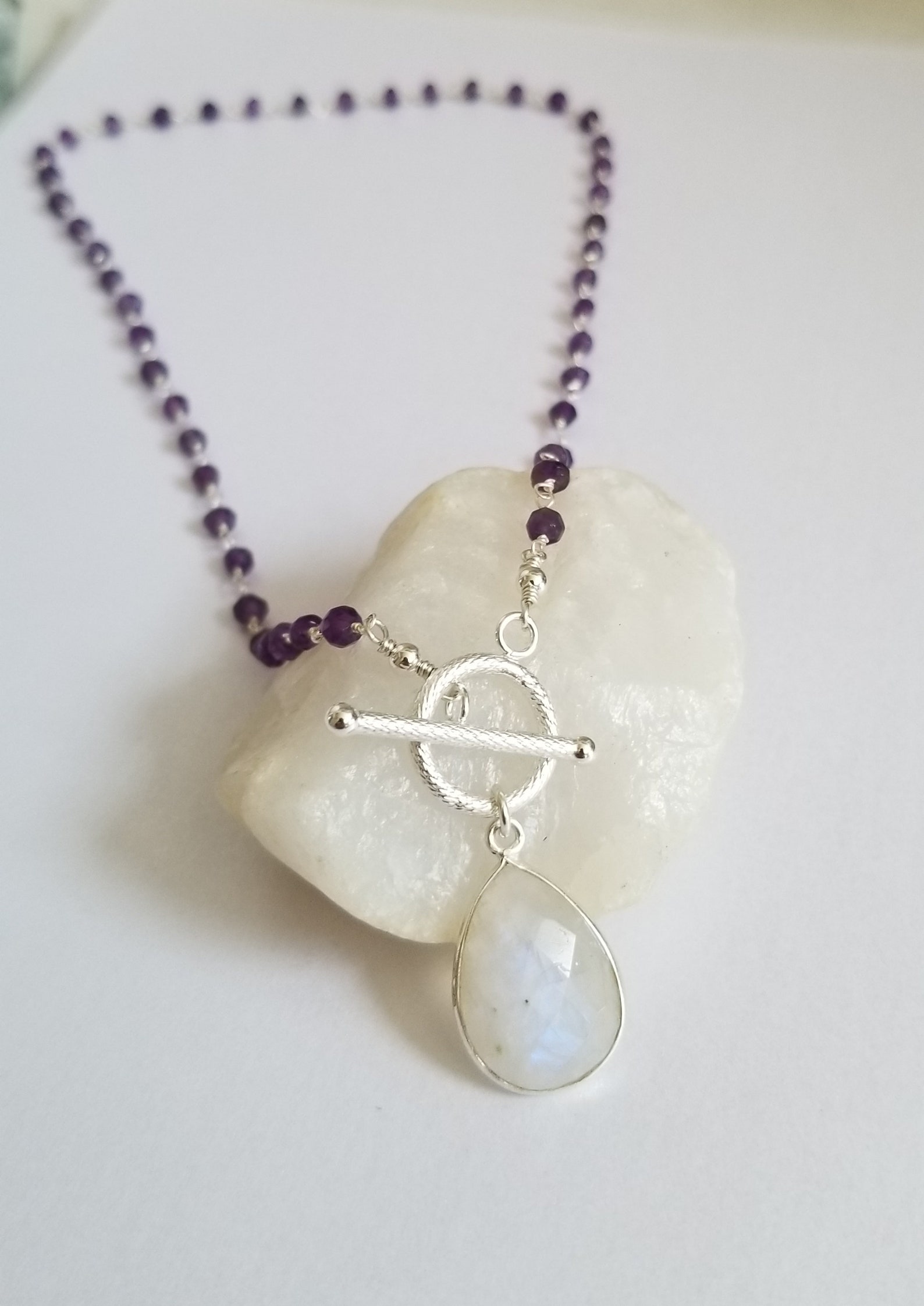 Amethyst Necklace Moonstone Pendant Necklace Front Toggle - Etsy