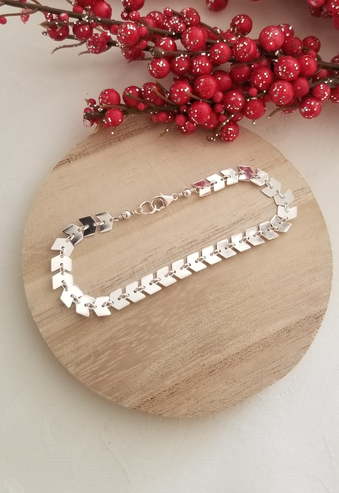 Chevron Bracelet, Sterling Silver Chevron Chain Bracelet, Tiny Arrows ...