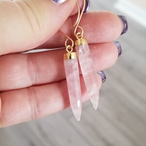 Rose Quartz Earrings, Stone of Love, Raw Rose Quartz Dangles, Gemstone ...
