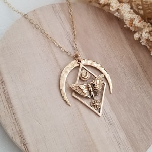 CUSTOM, Gold Moth Necklace, Moth Sun and Moon Charm Necklace, Bronze ...