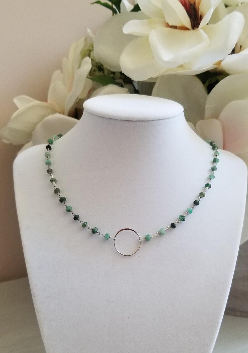Raw Emerald Eternity Necklace Sterling Silver Circle | Etsy