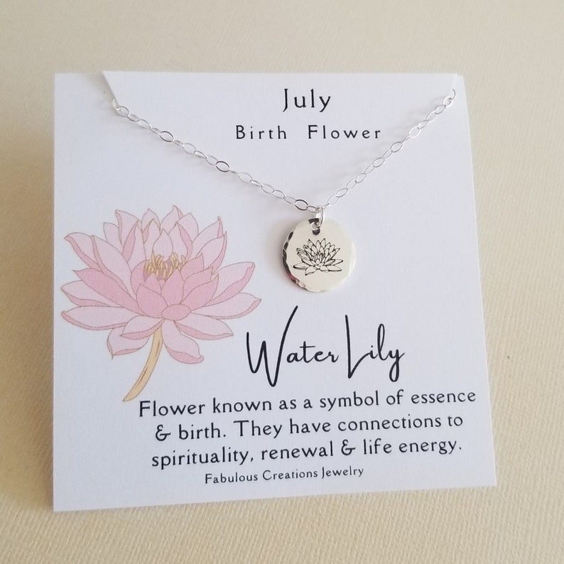 July Birth Flower Necklace, Water Lily Necklace, Birth Flower Jewelry ...