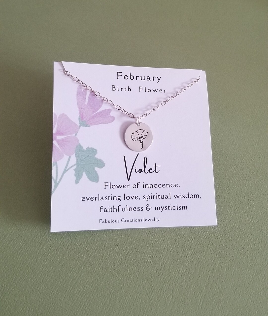 February Birth Flower Necklace, Violet Charm Necklace, February ...