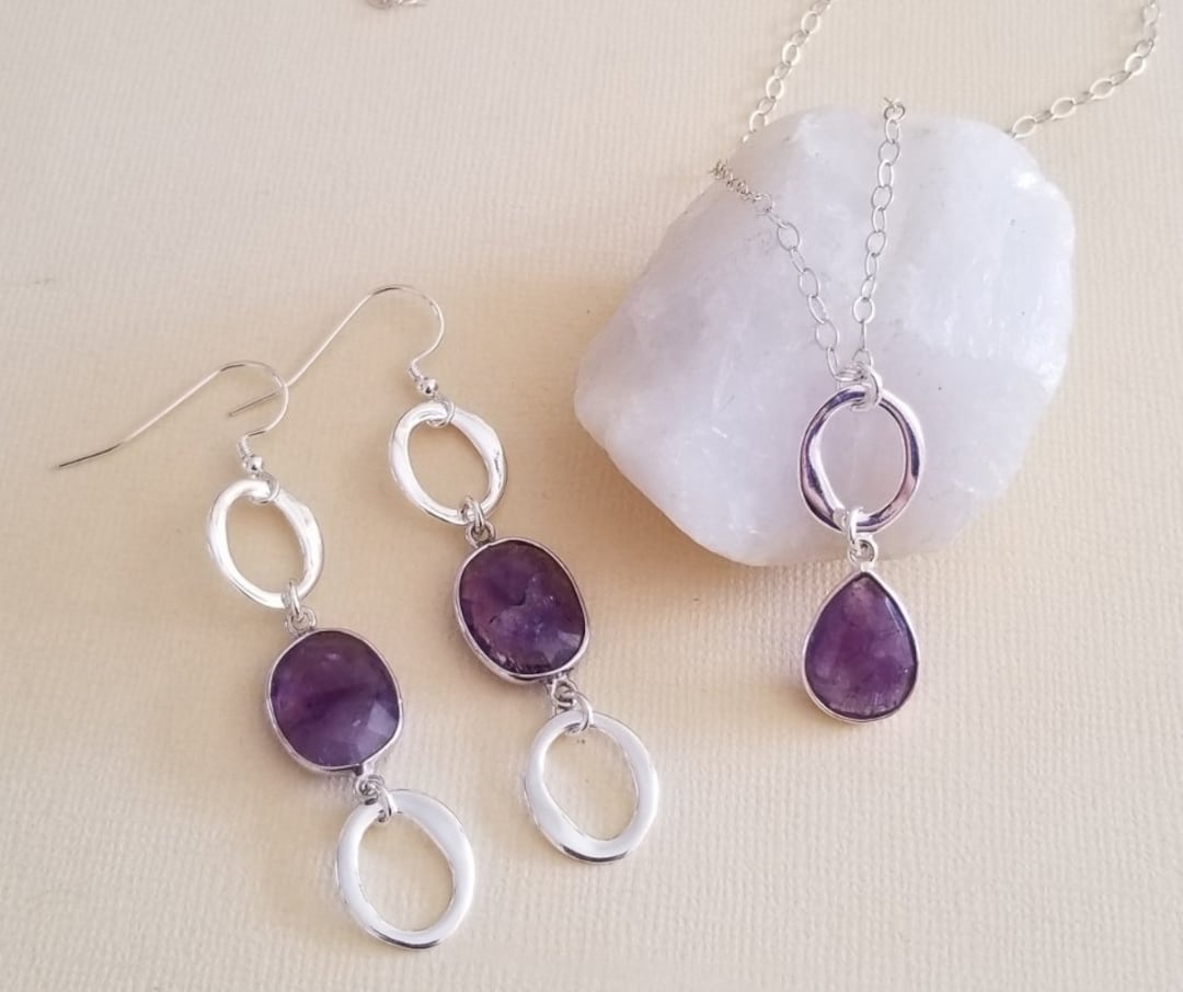 Amethyst Jewelry, Amethyst Necklace and Earrings Set, Jewelry Gift Set ...
