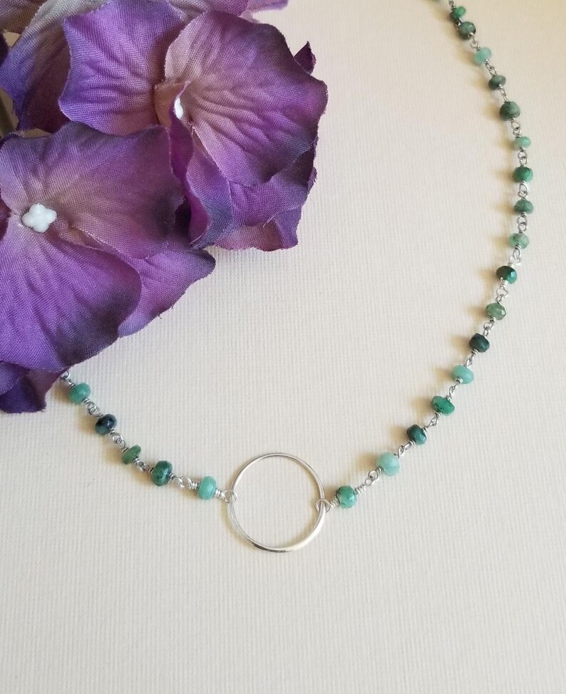 Raw Emerald Eternity Necklace Sterling Silver Circle | Etsy