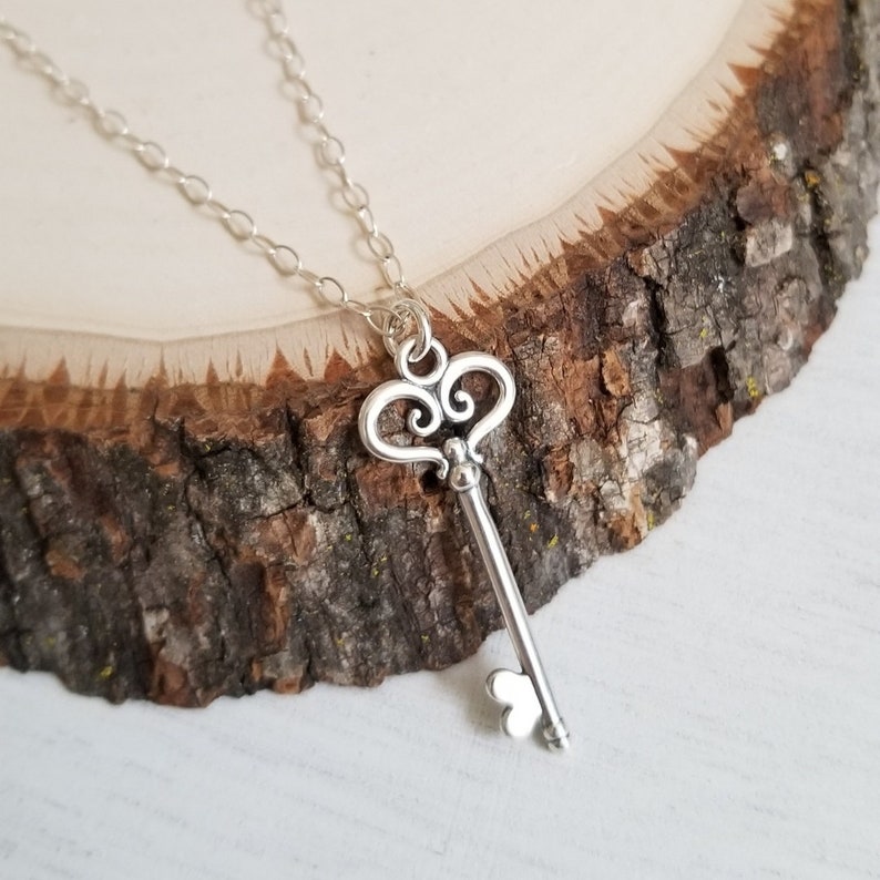 Key Necklace Sterling Silver Key Charm Necklace Gift for | Etsy