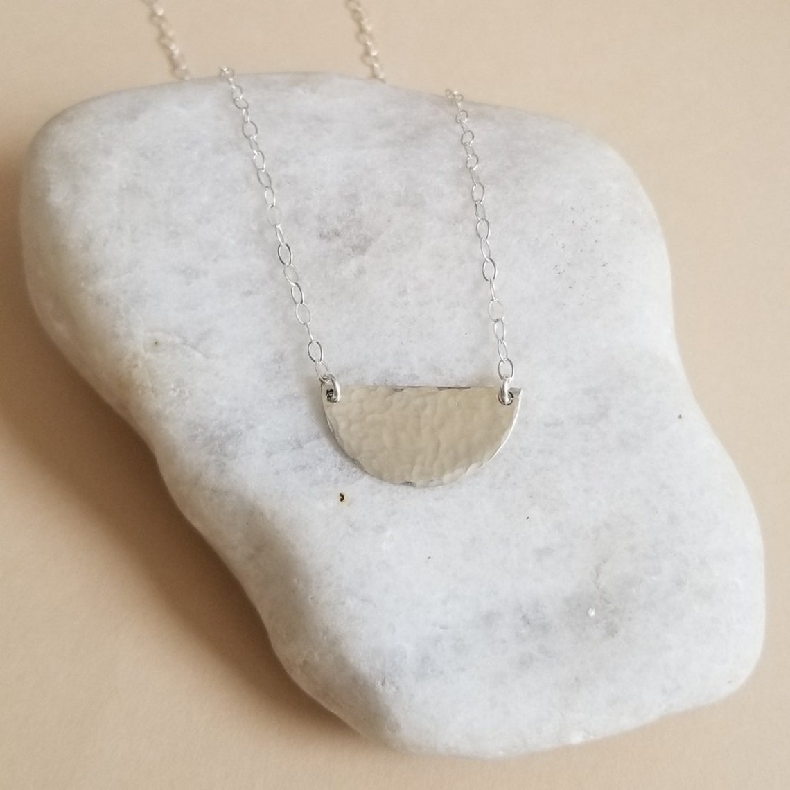 Hammered Half Moon Necklace, Silver Moon Necklace, Gift for Her ...