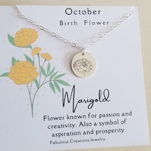 October Birth Flower Necklace, Marigold Charm Necklace, Personalized ...