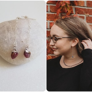 Raw Ruby Earrings, July Birthstone Earring, Birthday Gift for Her, Stone Drop Earrings ...