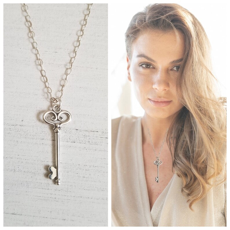 Key Necklace Sterling Silver Key Charm Necklace Gift for - Etsy