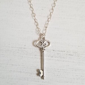 Key Necklace, Sterling Silver Key Charm Necklace, Gift for Her ...