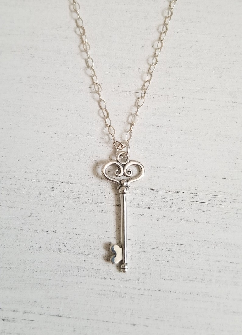 Key Necklace Sterling Silver Key Charm Necklace Gift for - Etsy