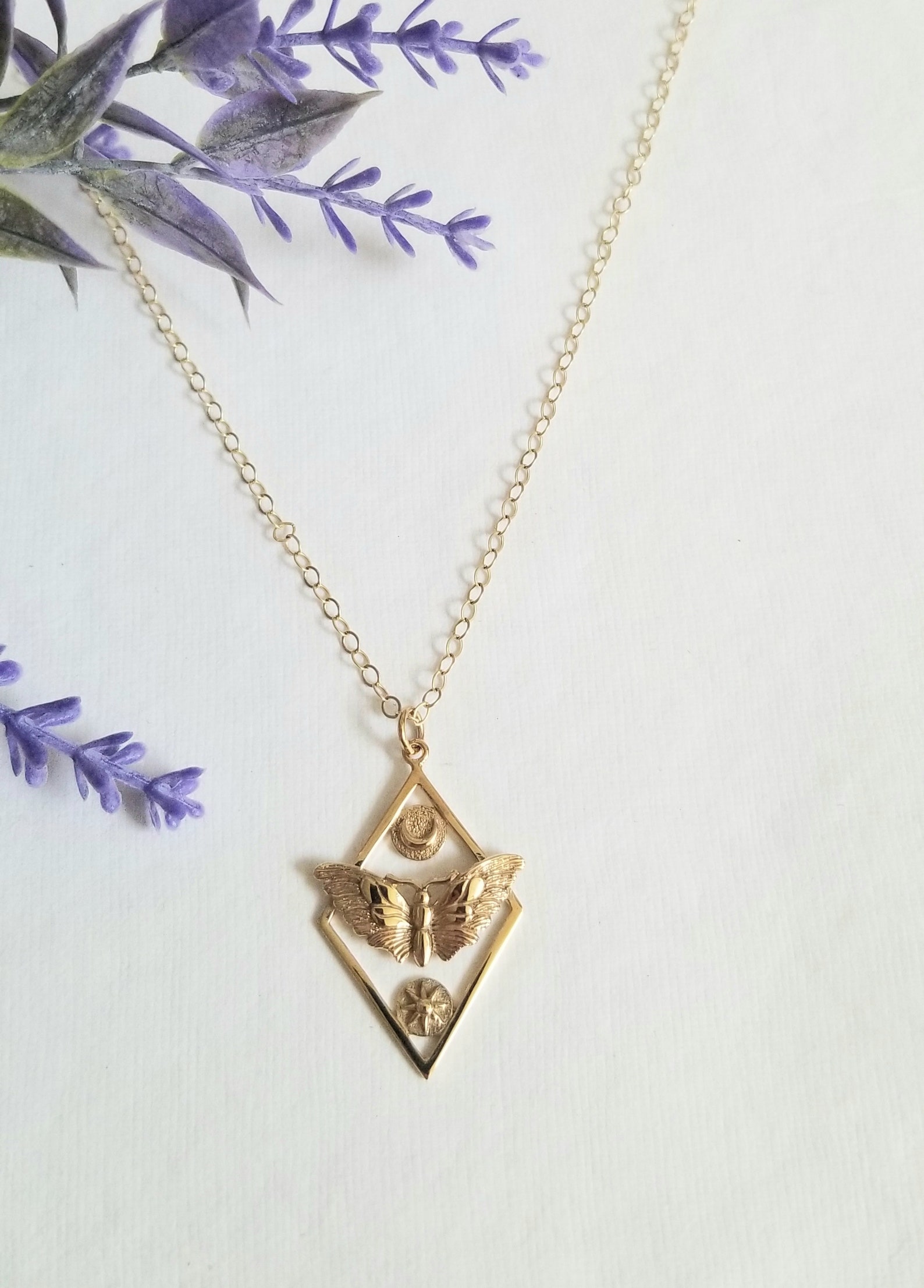 Moth Necklace Moth Sun and Moon Charm Necklace Moth Jewelry - Etsy