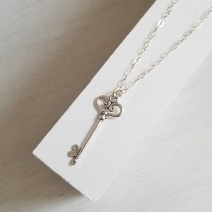 Key Necklace, Sterling Silver Key Charm Necklace, Gift for Her ...