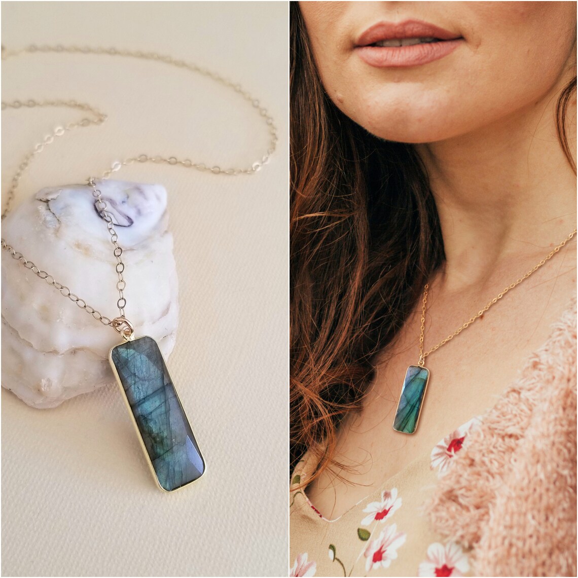 Labradorite Necklace, Labradorite Pendant, Gemstone Bar Necklace, Gold ...