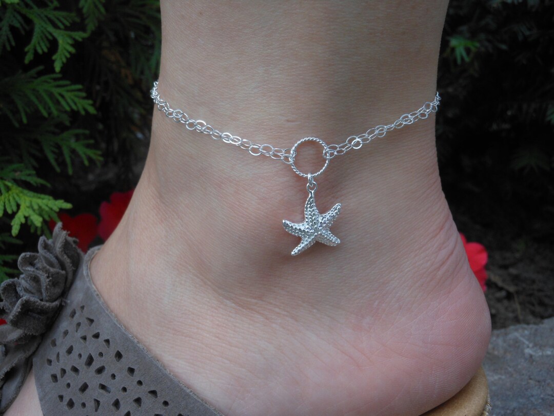 Sterling Silver Starfish Anklet, Summer Jewelry, Adjustable Anklet ...
