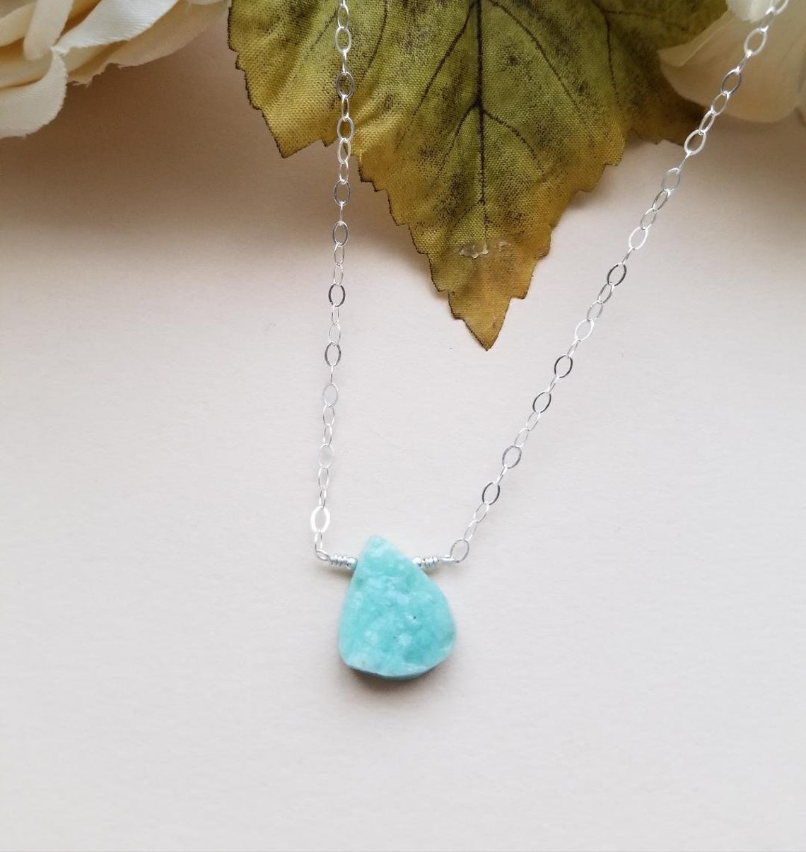 Raw Amazonite Necklace, Gift for Her, Boho Stone Necklace, Rough ...