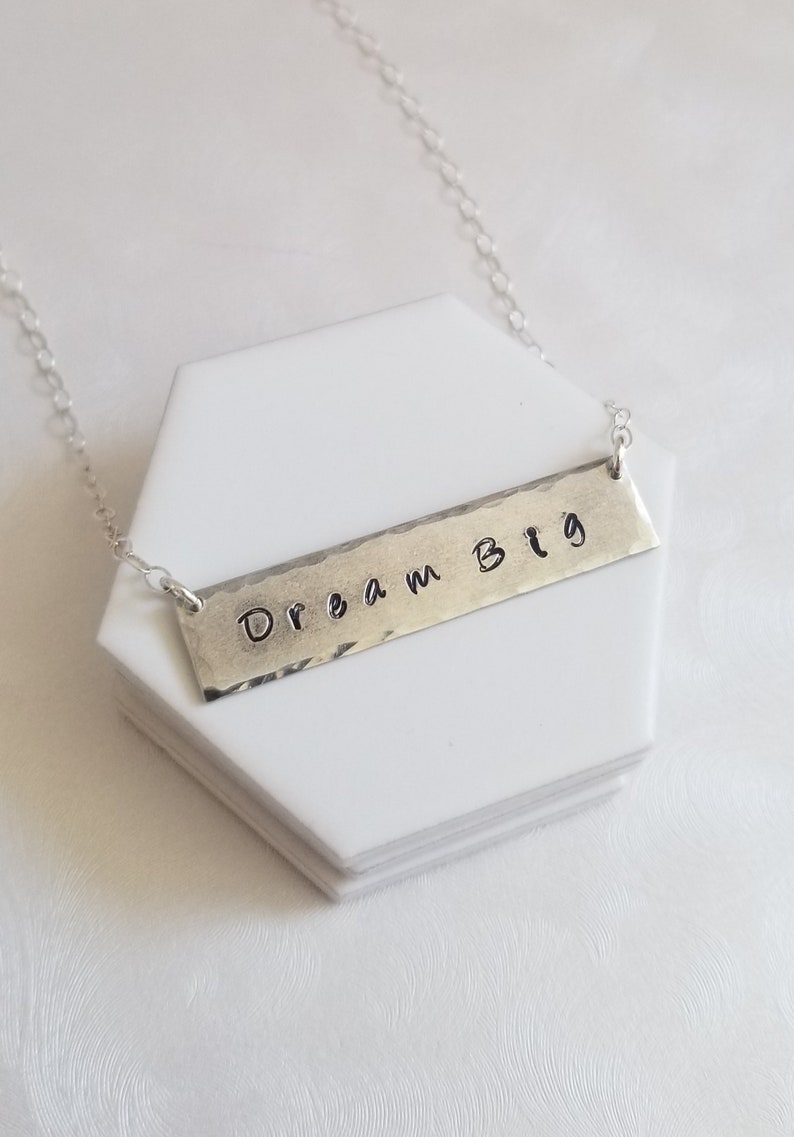 Silver Bar Necklace Hand Stamped Bar Necklace Graduation | Etsy