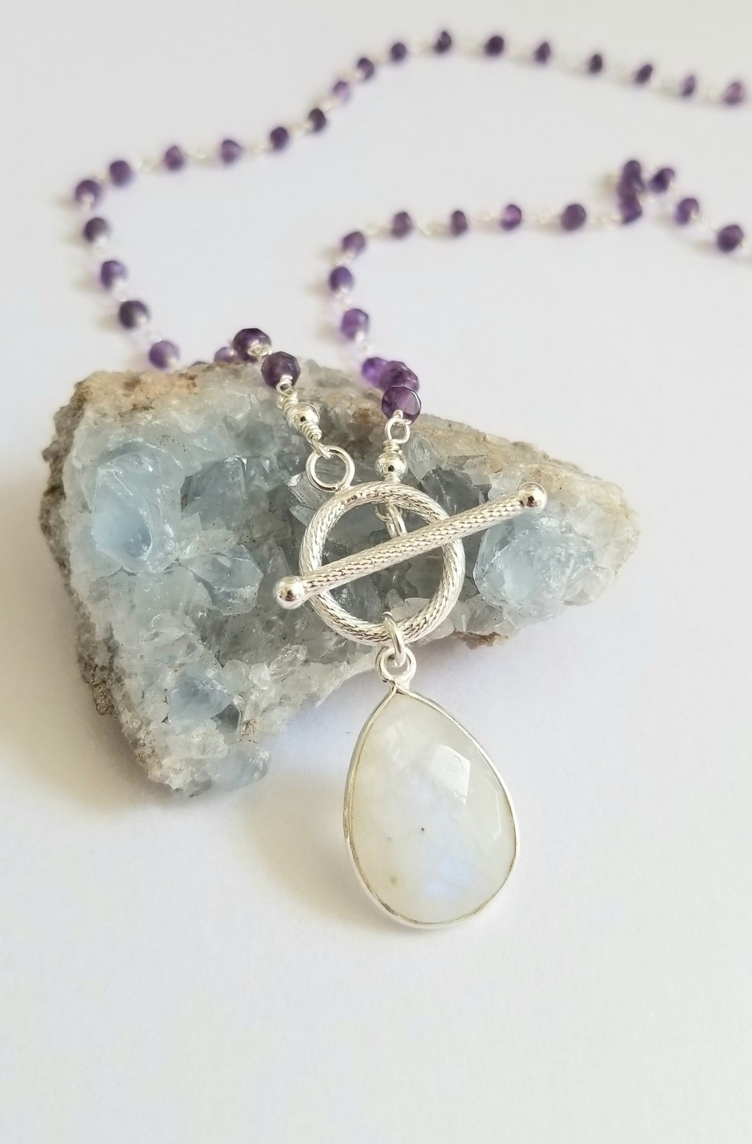 Amethyst Necklace, Moonstone Pendant Necklace, Front Toggle Necklace ...