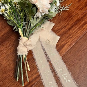 Personalized Chiffon Ribbon for Bridal Bouquet Wedding Ribbon Personalized Wedding Keepsake ...