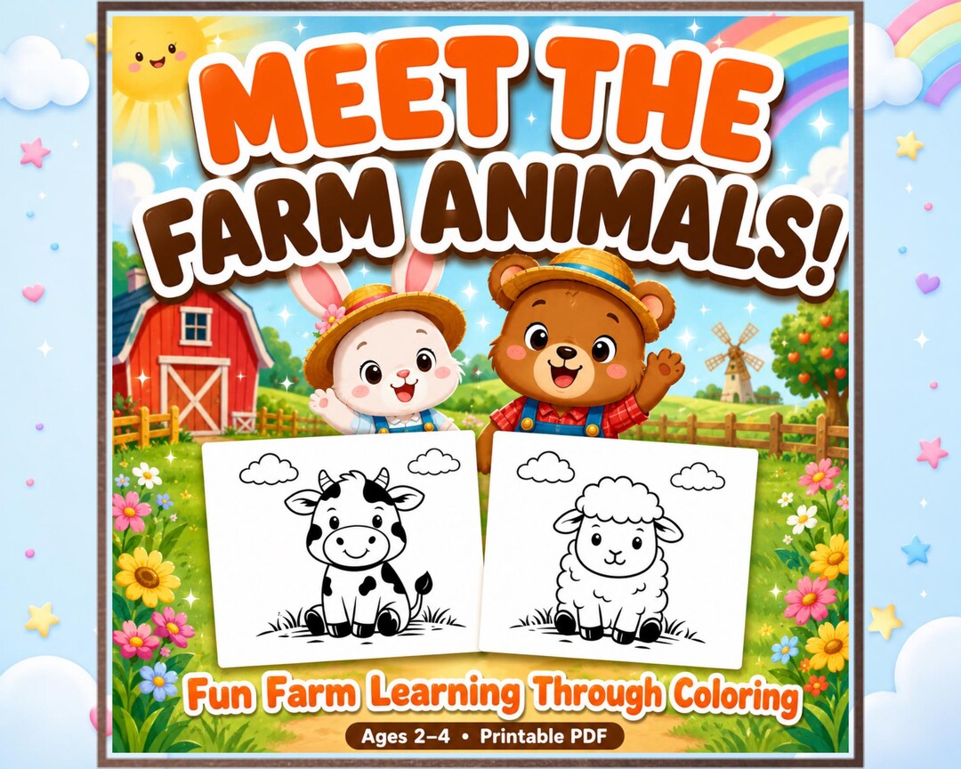 Farm Animals Coloring Book for Toddlers | Easy Pages for Ages 2-4 (PDF ...
