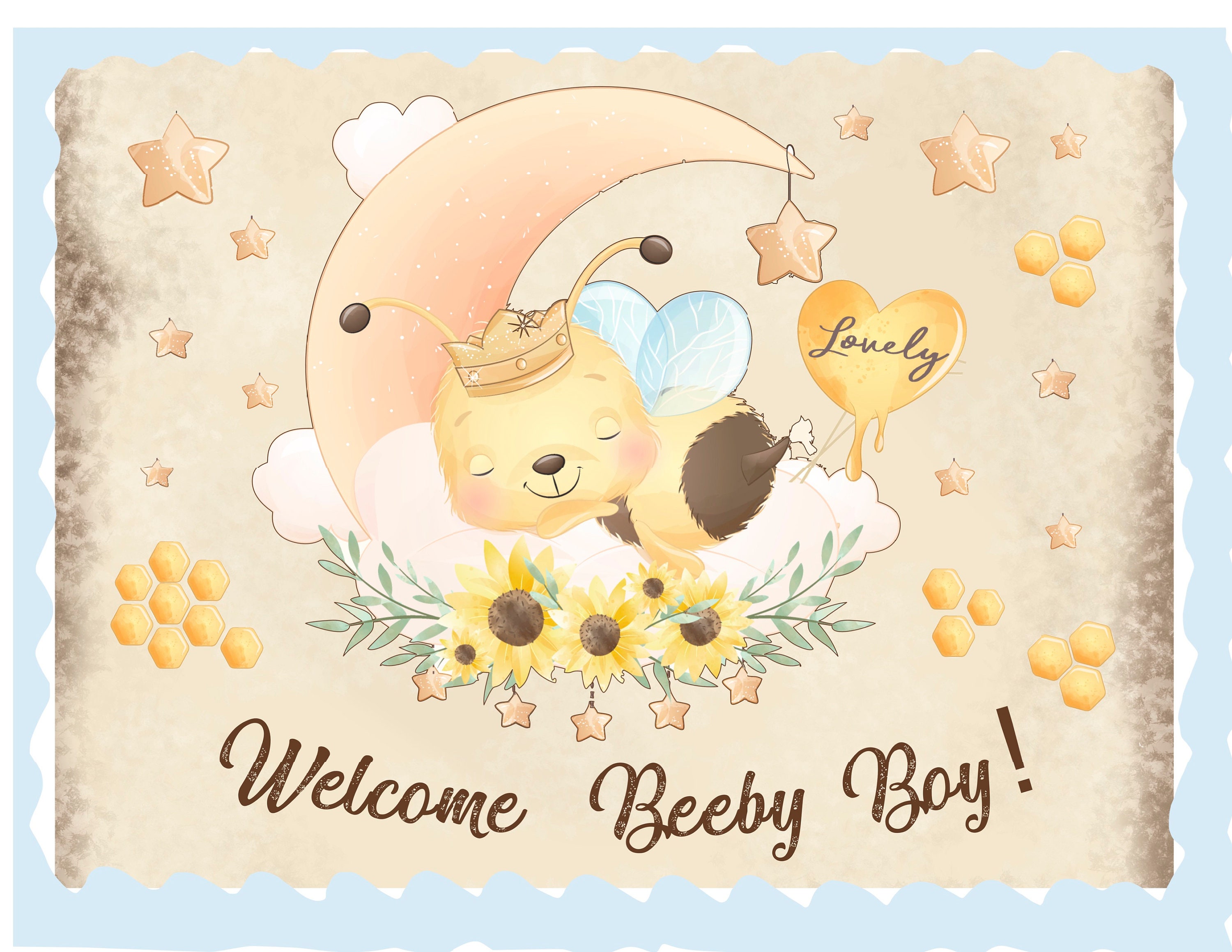 Welcome Beeby Boy Edible Cake Topper Baby Shower. - Etsy