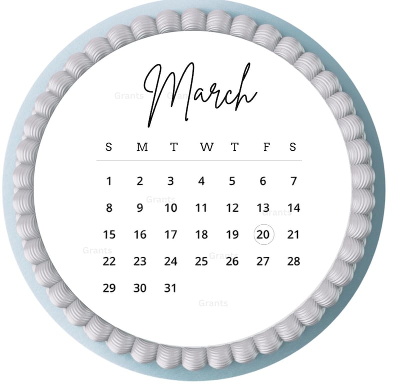 2026 Calendar Edible Cake Topper, Custom Date, Minimalist Cake ...