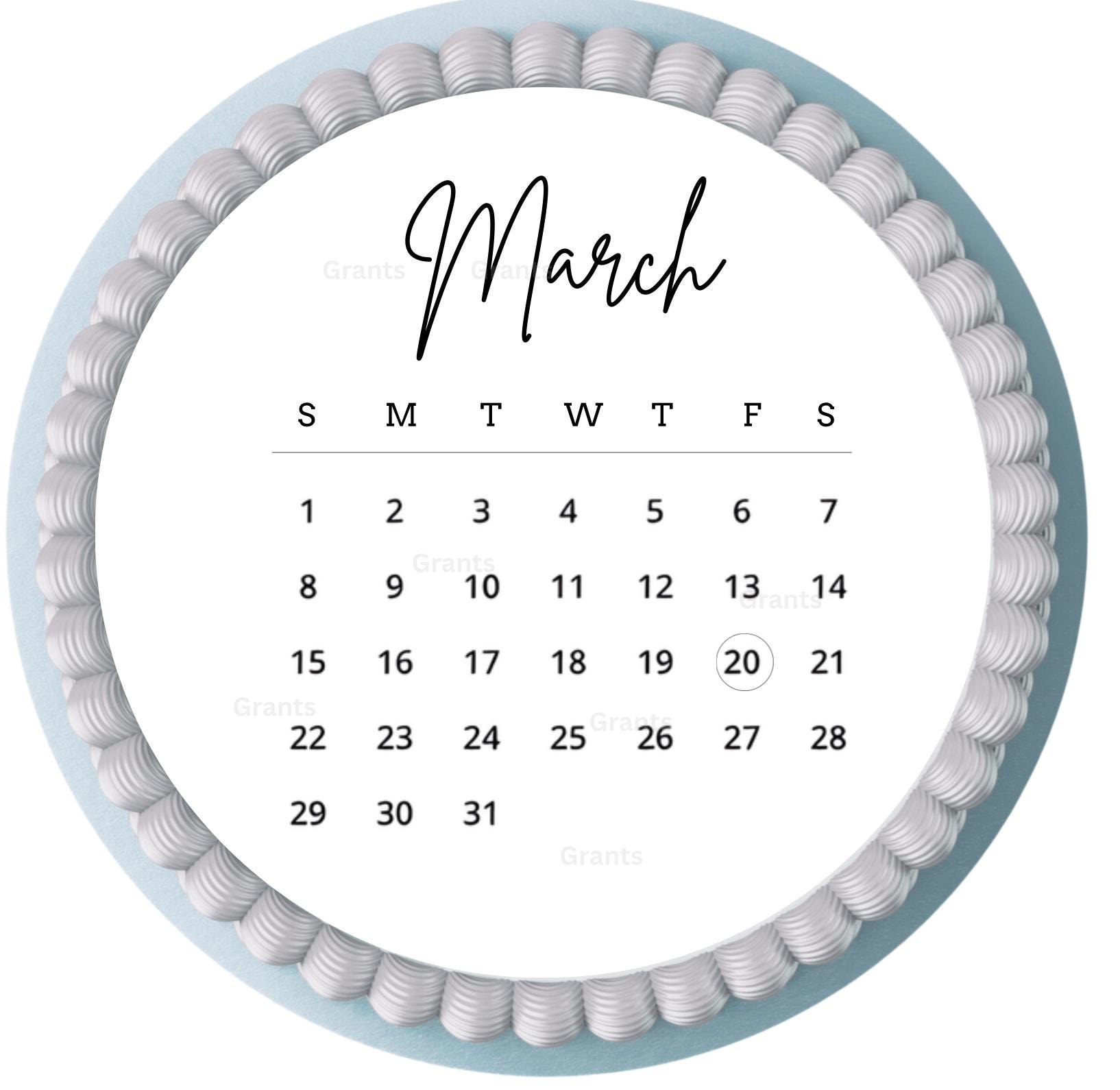 2026 Calendar Edible Cake Topper, Custom Date, Minimalist Cake ...