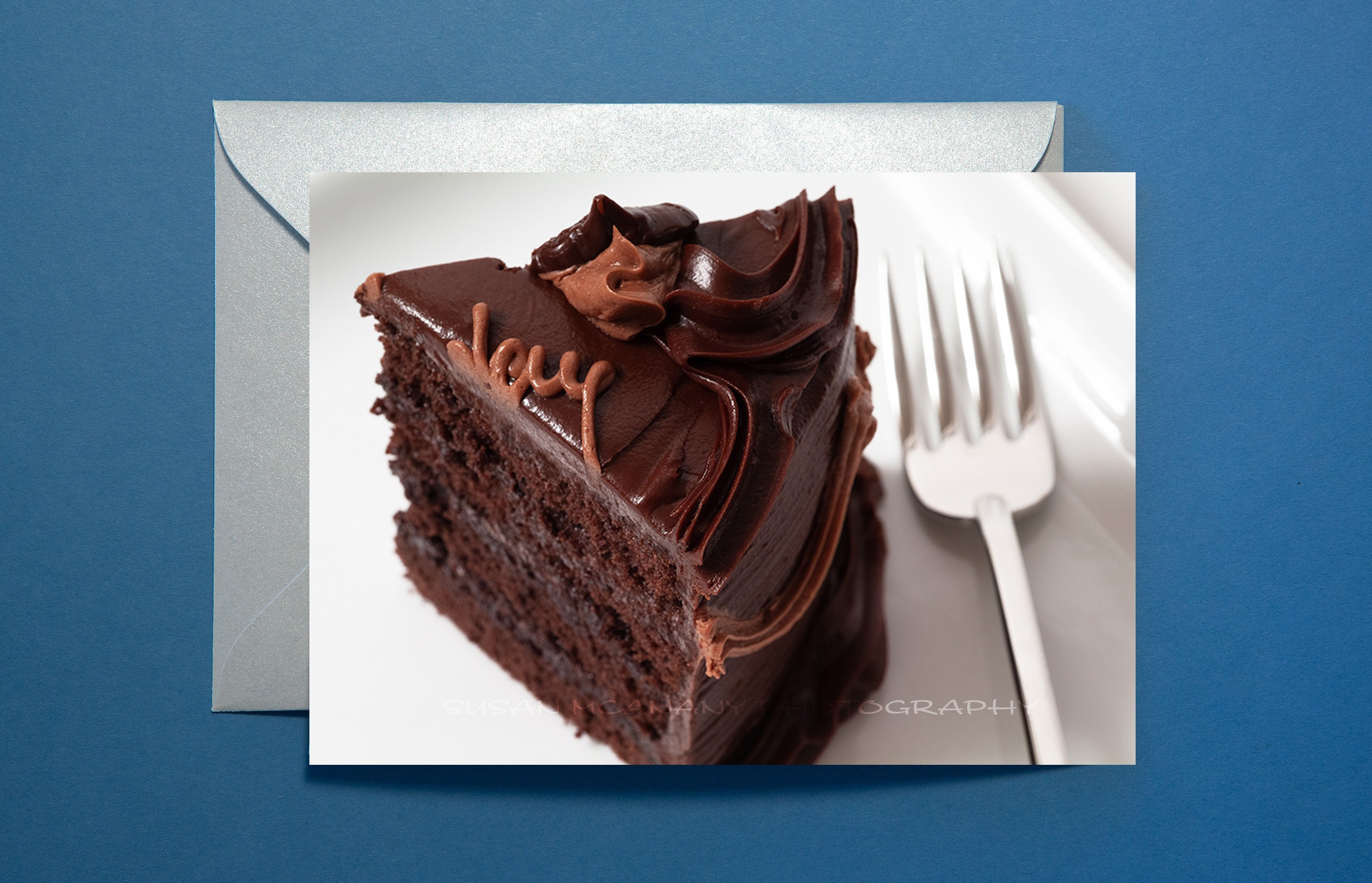 Cake Greeting Card With Blank Interior, Chocolate Cake Photo Note Card ...