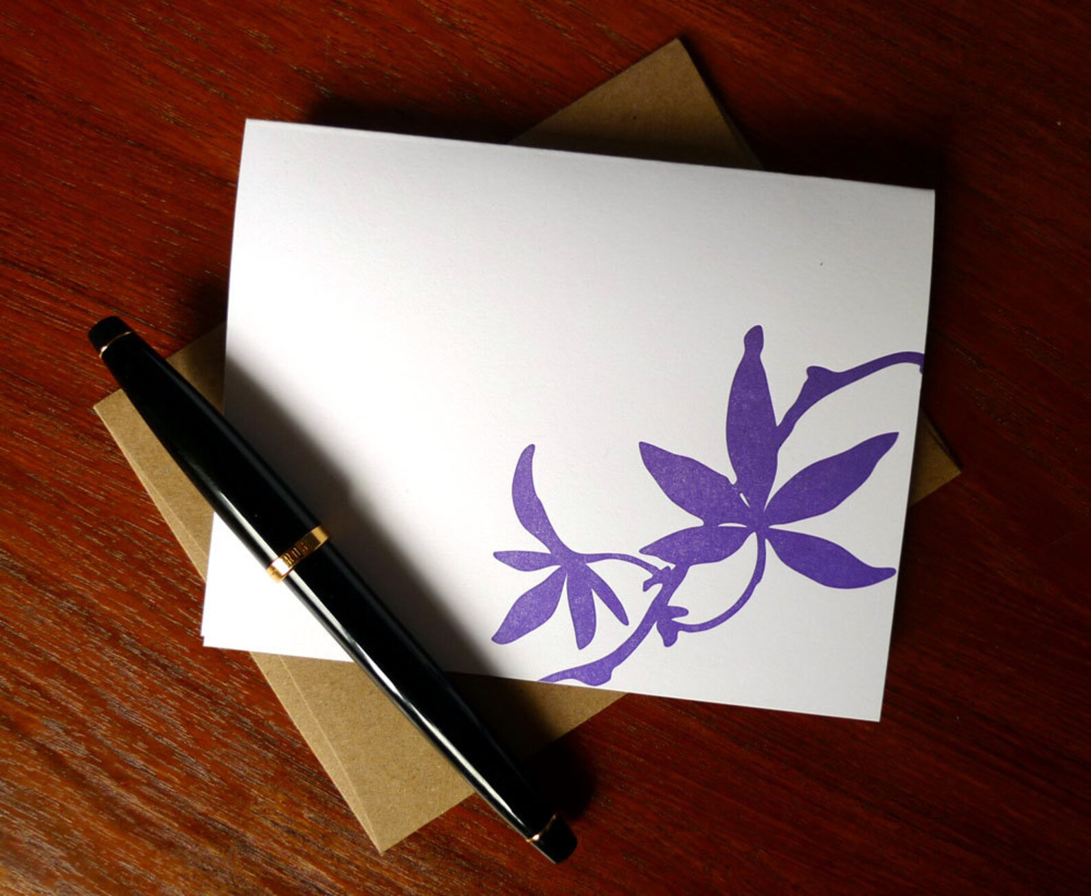 Purple Leaf Letterpress Greeting Card Nature Nouveau A2 With Envelope ...