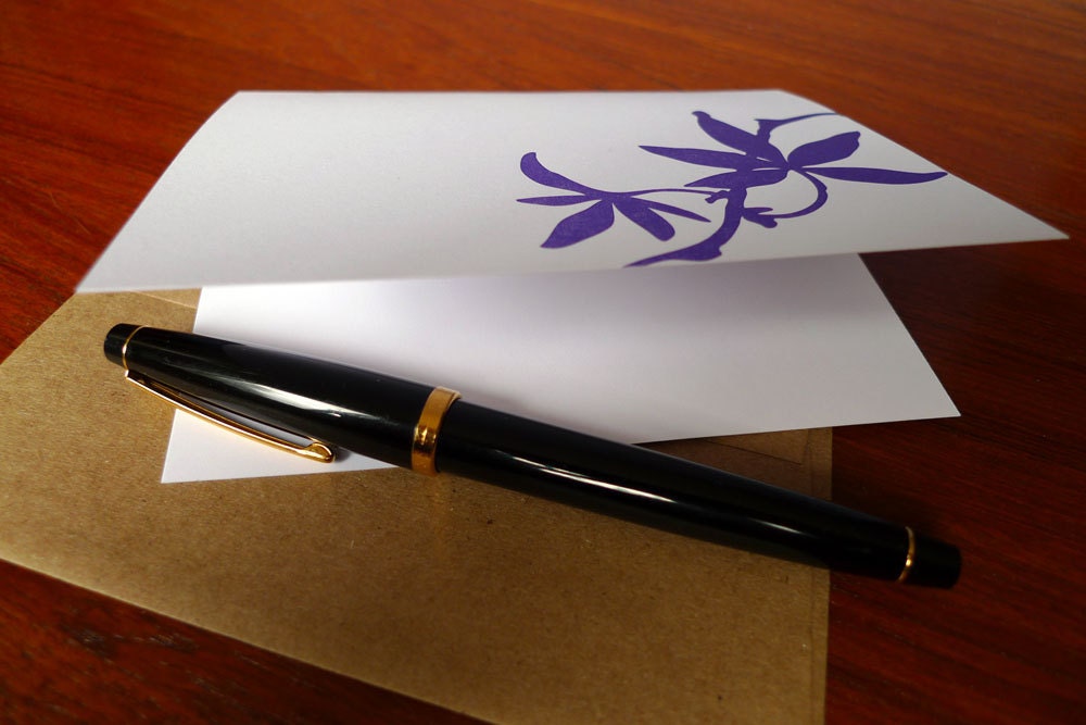 Purple Leaf Letterpress Greeting Card Nature Nouveau A2 With Envelope ...