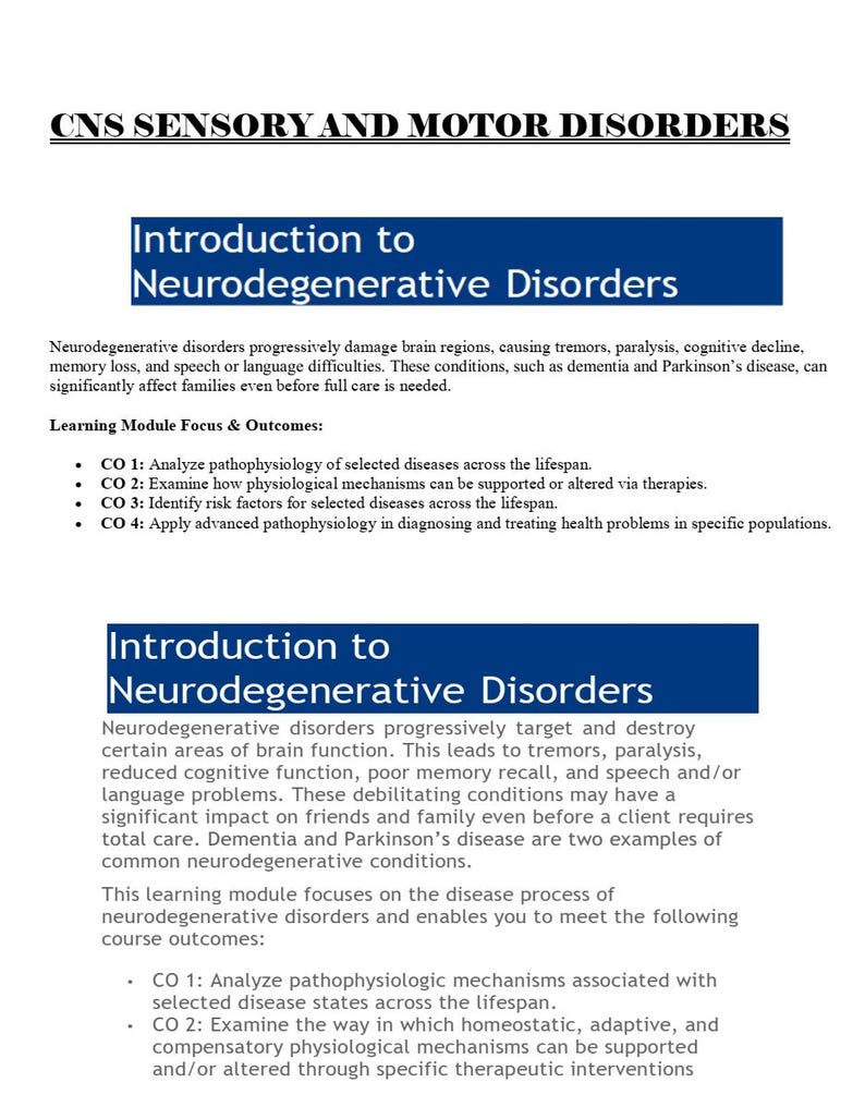 NR 507: CNS Sensory & Motor Disorders | Week 7 EDAPT Advanced ...
