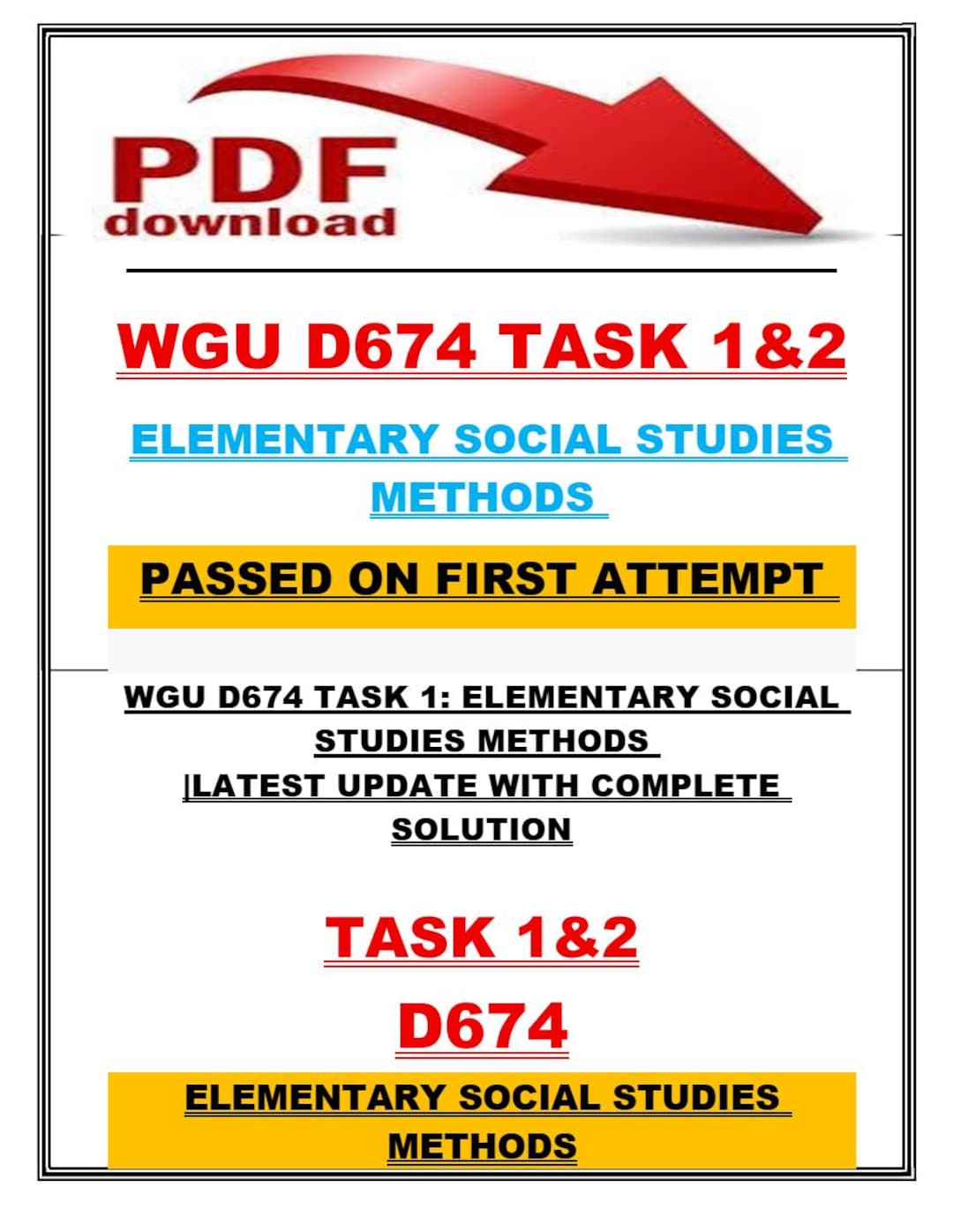 WGU D674 Task 1 & 2 – Elementary Social Studies Methods | Verified Pass ...