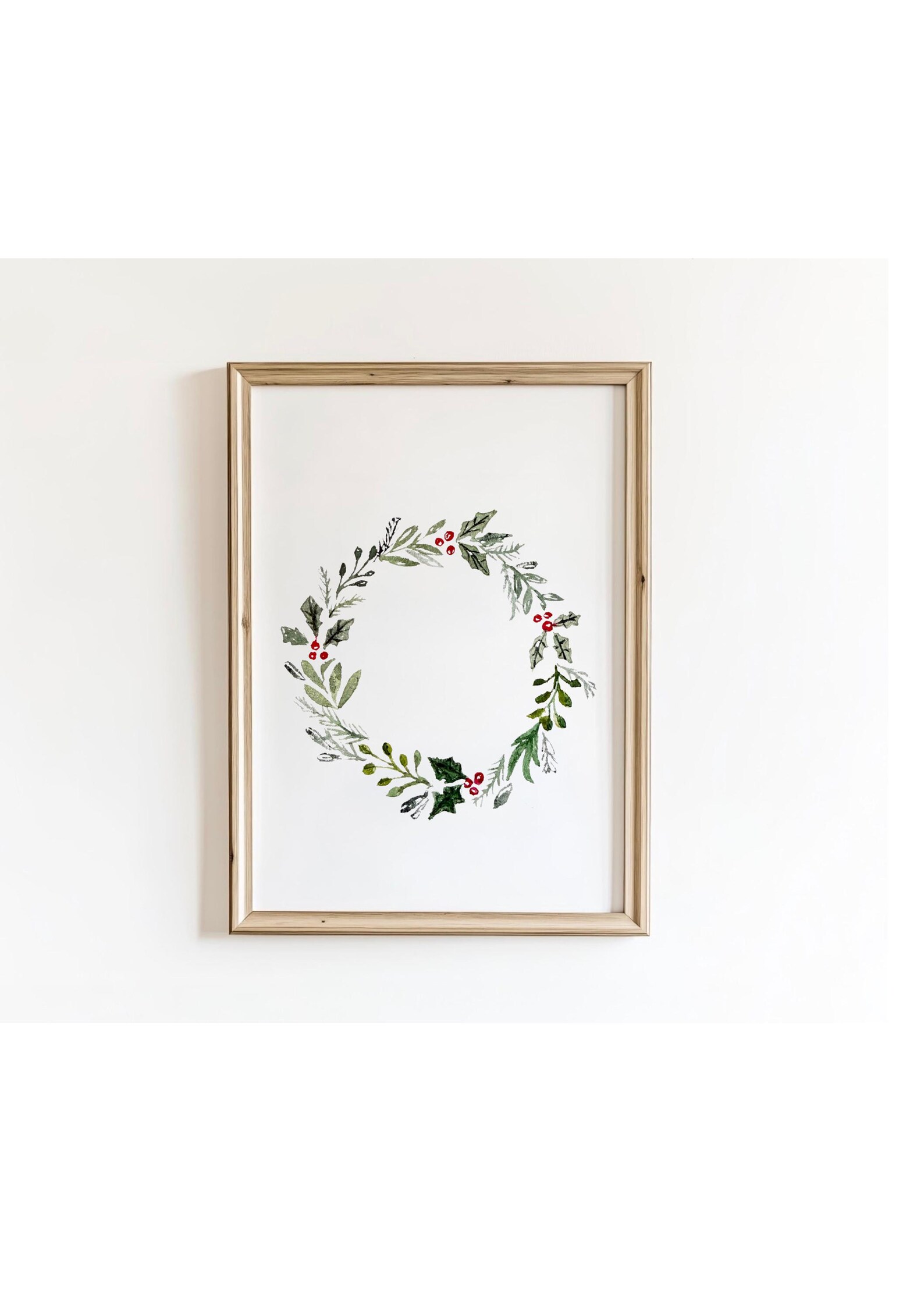 Watercolor Christmas Wreath Print – Winter Botanical Wall Art, Holiday ...