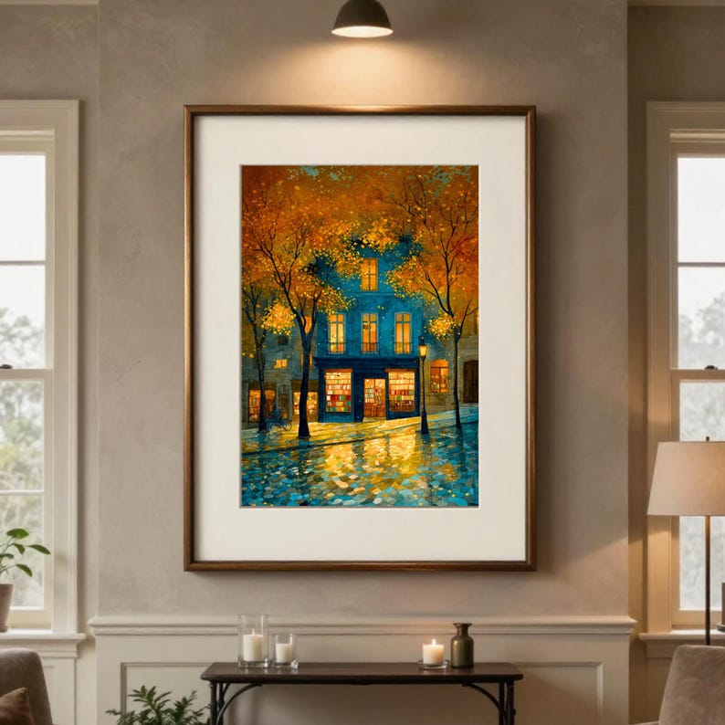 Vintage Bookstore,autumn Bookshop Glow Wall Art, Cozy Bookstore Print ...