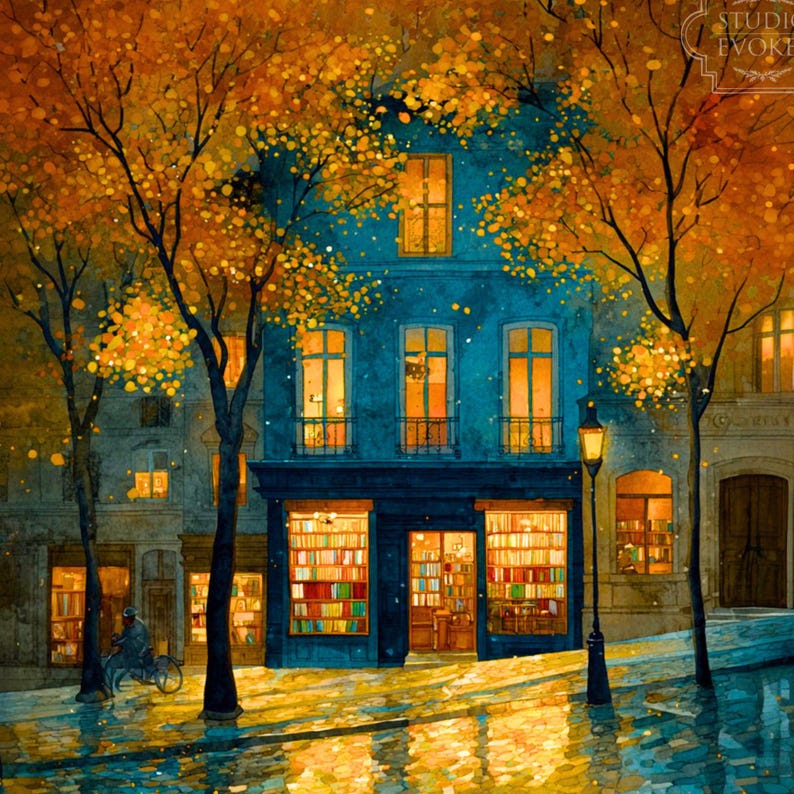 Vintage Bookstore,autumn Bookshop Glow Wall Art, Cozy Bookstore Print ...