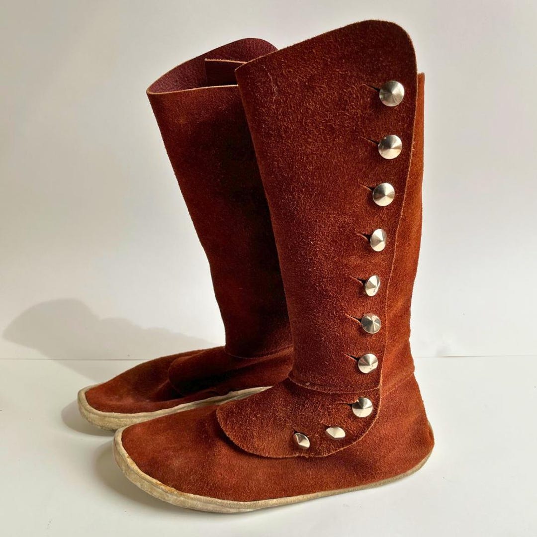 Moccasins With 10 Side Buttons Handmade Leather Vintage - Etsy