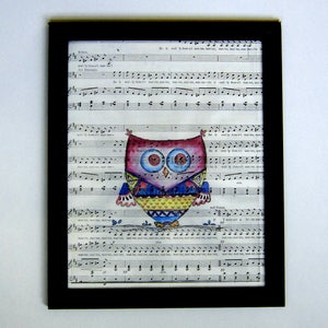 Owl Music Sheet Colorful Picture Print Nursery Baby Teacher Music Lover ...