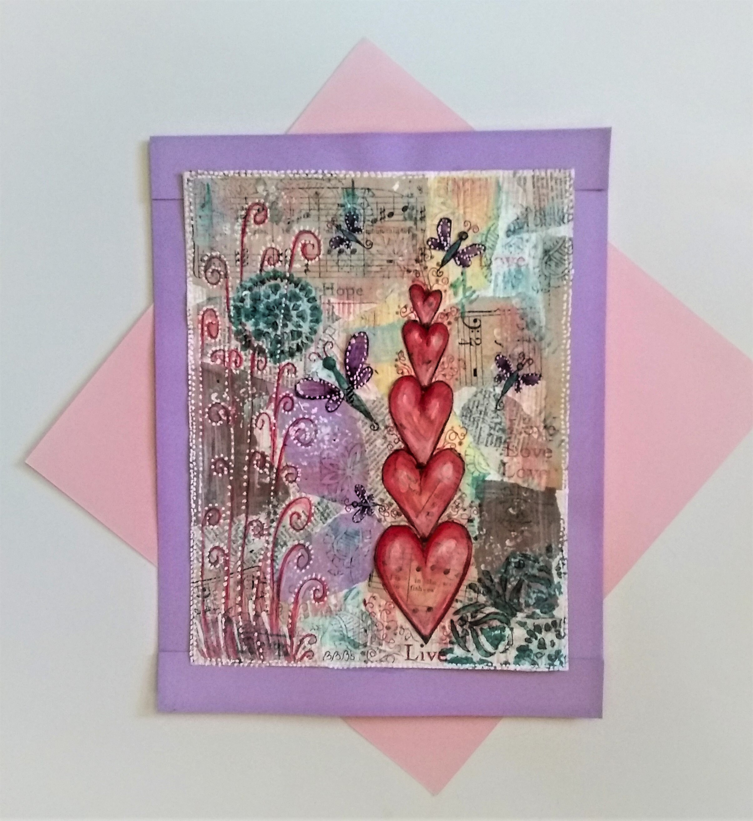 Whimsical Red Hearts Paint Colorful Acrylic Collage Music Sheet ...