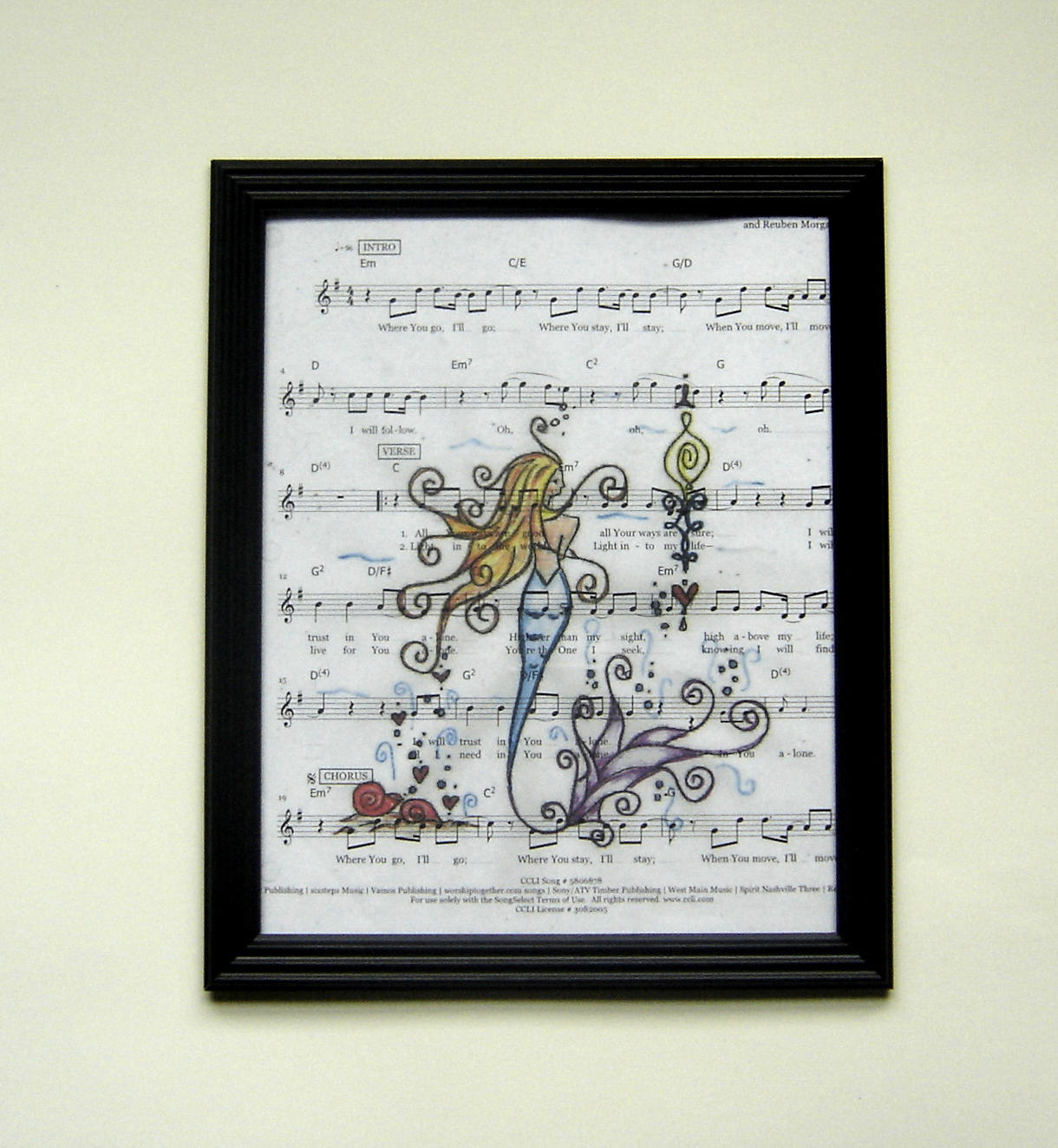 Mermaid music sheet print picture marine festive handmade