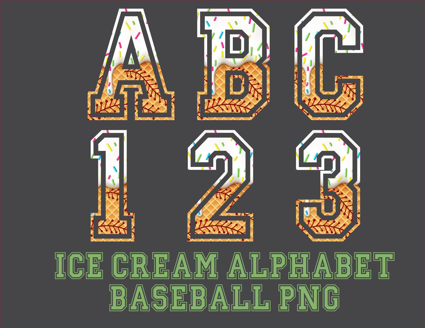 Baseball Ice Cream Drip Alphabet Doodle PNG, Pink & Blue Varsity ...