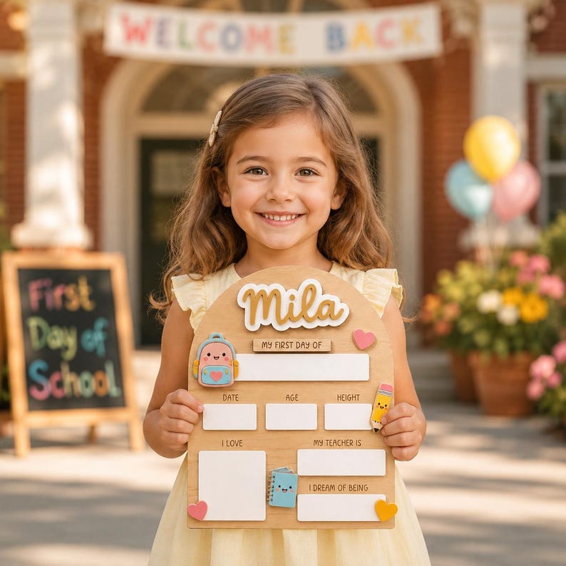 Custom First Day of School Sign, Wooden Arch Back to School Board, Cute ...