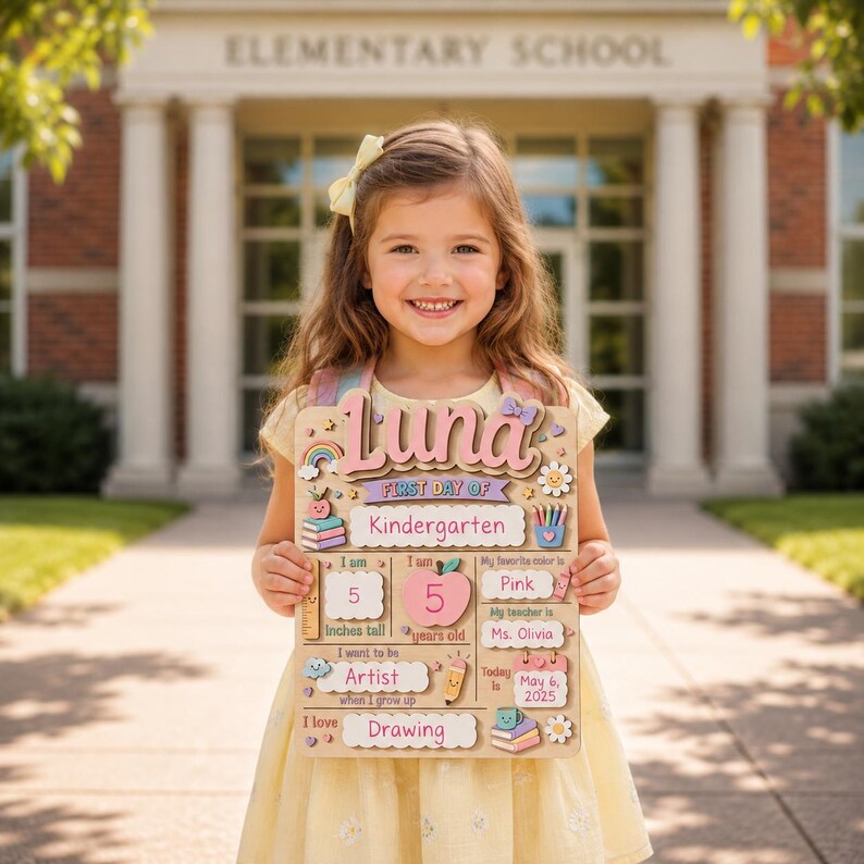 Custom First Day of School Sign, Pastel Rainbow Milestone Board ...