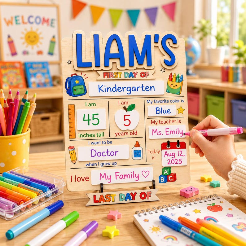 Custom First Day of School Sign, Boy Back to School Board, Personalized ...