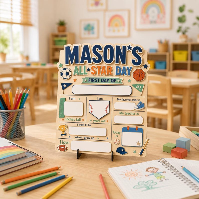Custom First Day of School Sign, All Star Sports Theme, Boys Back to ...