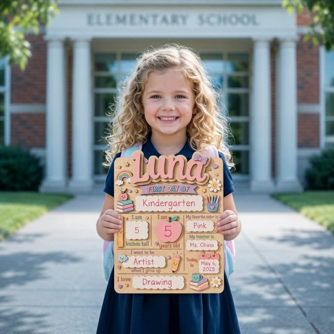 Custom First Day of School Sign, Pastel Rainbow Milestone Board ...