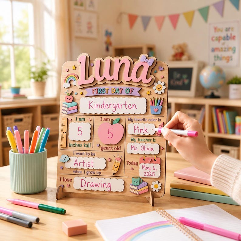 Custom First Day of School Sign, Pastel Rainbow Milestone Board ...