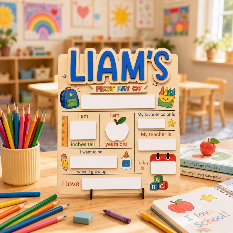 Custom First Day of School Sign, Boy Back to School Board, Personalized ...