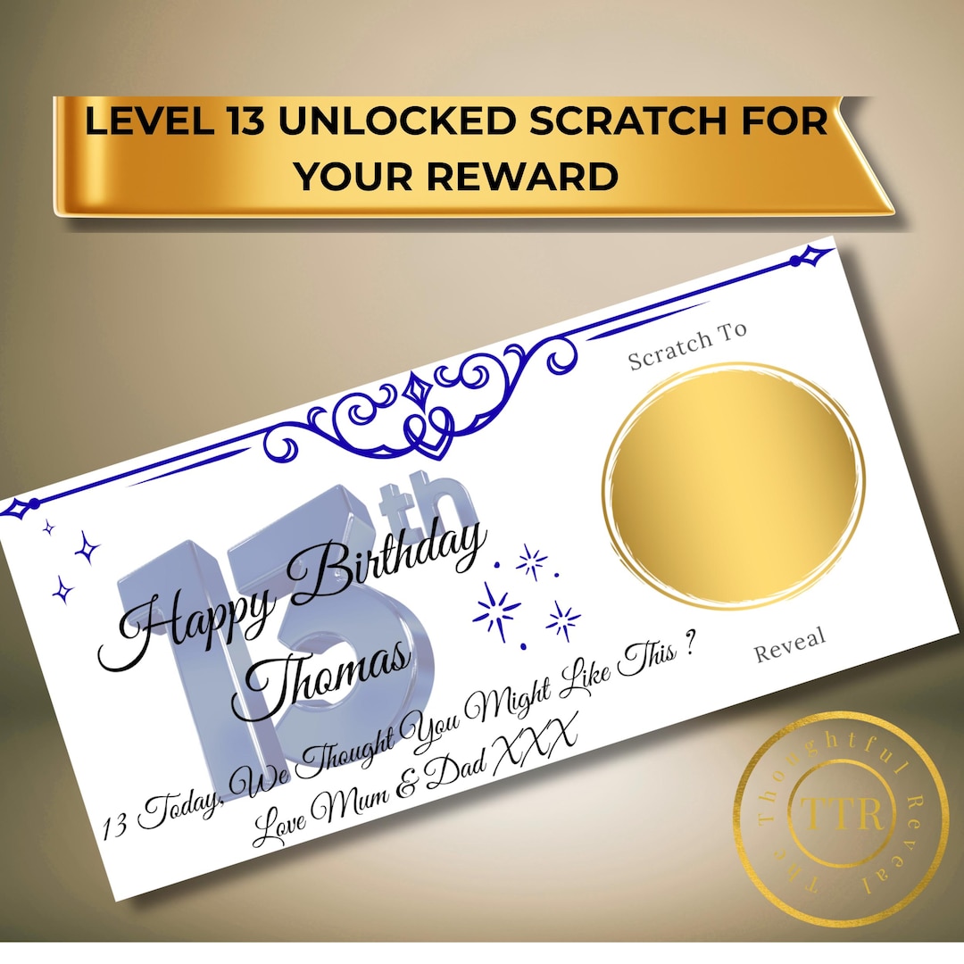 Boys 13th Birthday Scratch Reveal Card • Teen Surprise Gift ...
